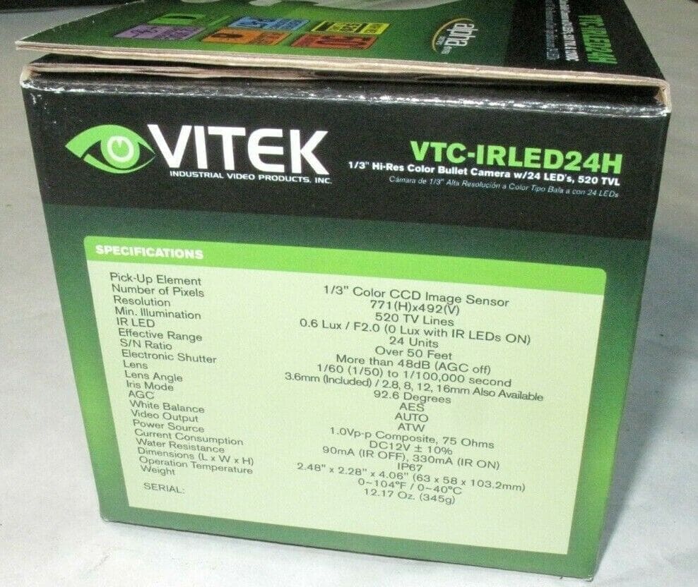 Vitek Alpha Vtc-irled24h IR Bullet Security Camera - ZOMBIE COMPONENTS