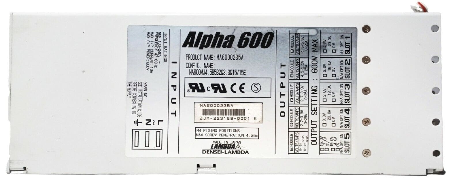 Densei-Lambda Alpha 600 ma6000235a, Zjm-223189-0001 Power Supply – ZOMBIE COMPONENTS
